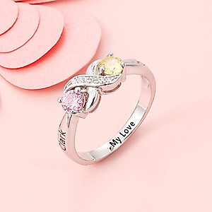 Personalized Infinity Mothers Ring with 2 Round Simulated Birthstones Engagement Promise Rings for Women (7)