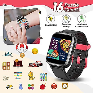 Butele Kids Games Smartwatch MP3 Player Music Watch, Kids Smart Watch with 16 Games, Flashlight,Alarm Clock, Camera, Kids Watch Birthday Gift for Boys Girls 4-16（Black）
