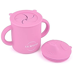 LIL' STAR Silicone Sippy Cup and Snack Cup 2-in-1 | 5oz Sippy Cups for Baby 6+ Months | Spill Proof Sippy Cups for Toddlers | Soft Silicone Baby Training Cup with Handles | BPA Free