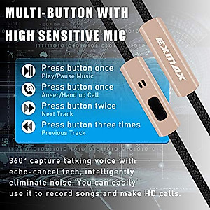 EXMAX S3 3.5mm Wired Earbuds In Ear Headphones With Microphone Powerful Deep Bass HiFi Stereo Crystal Clear Sound Metal Housing Noise Isolating Magnetic Ergonomic Comfort-Fit Gaming Earphones - Golden