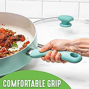 GreenLife Soft Grip Diamond Healthy Ceramic Nonstick, 5QT Saute Pan Jumbo Cooker with Helper Handle and Lid, PFAS-Free, Dishwasher Safe, Turquoise