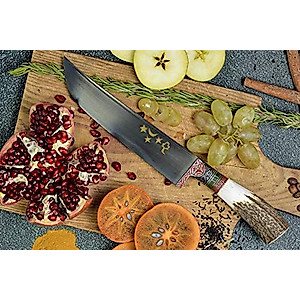 Genuine Handmade Uzbek Chefs Knife Pchak - Deer Horn Handle - 11 Inches - Uzbek Pchak - Ethnic Sheath – Uzbekistan Knife Pichok - Ethnic Souvenir - Bonus Popular Uzbek Recipes Ebooks