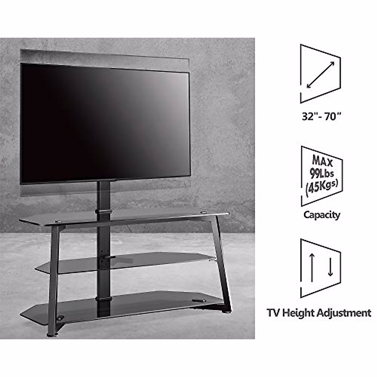FITUEYES Floor TV Stand Height Adjustable 3-in-1 TV Stand Base Entertainment Stand for 37 to 70 inch Plasma LCD LED Flat or Curved Screen TVs,VESA 600x400mm, Hold up 99lbs