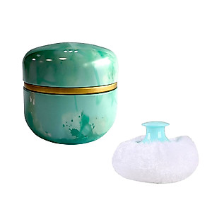 Topwon Body Powder Container with Powder Puff for Baby Women Talc Free Dusting Loose Powder Case Home Travel Powder Box (Green)