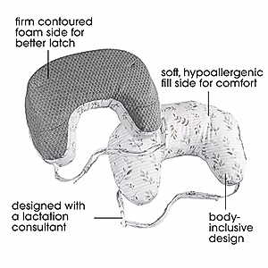 Boppy Nursing Pillow Best Latch, Gray Pennydot Leaf Stripe, Lactation Consultant Created, Firm Contoured and Plush Sides for Breastfeeding Options, Padded Belt, Plus Sized to Petite, Machine Washable