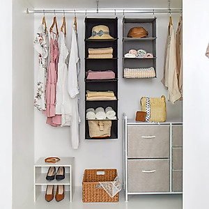 GRANNY SAYS 6-Shelf Hanging Organizer for Closet, Separable to 2 Pack 3-Shelf Hanging Shelves, Hanging Organizer for Bedroom, Black