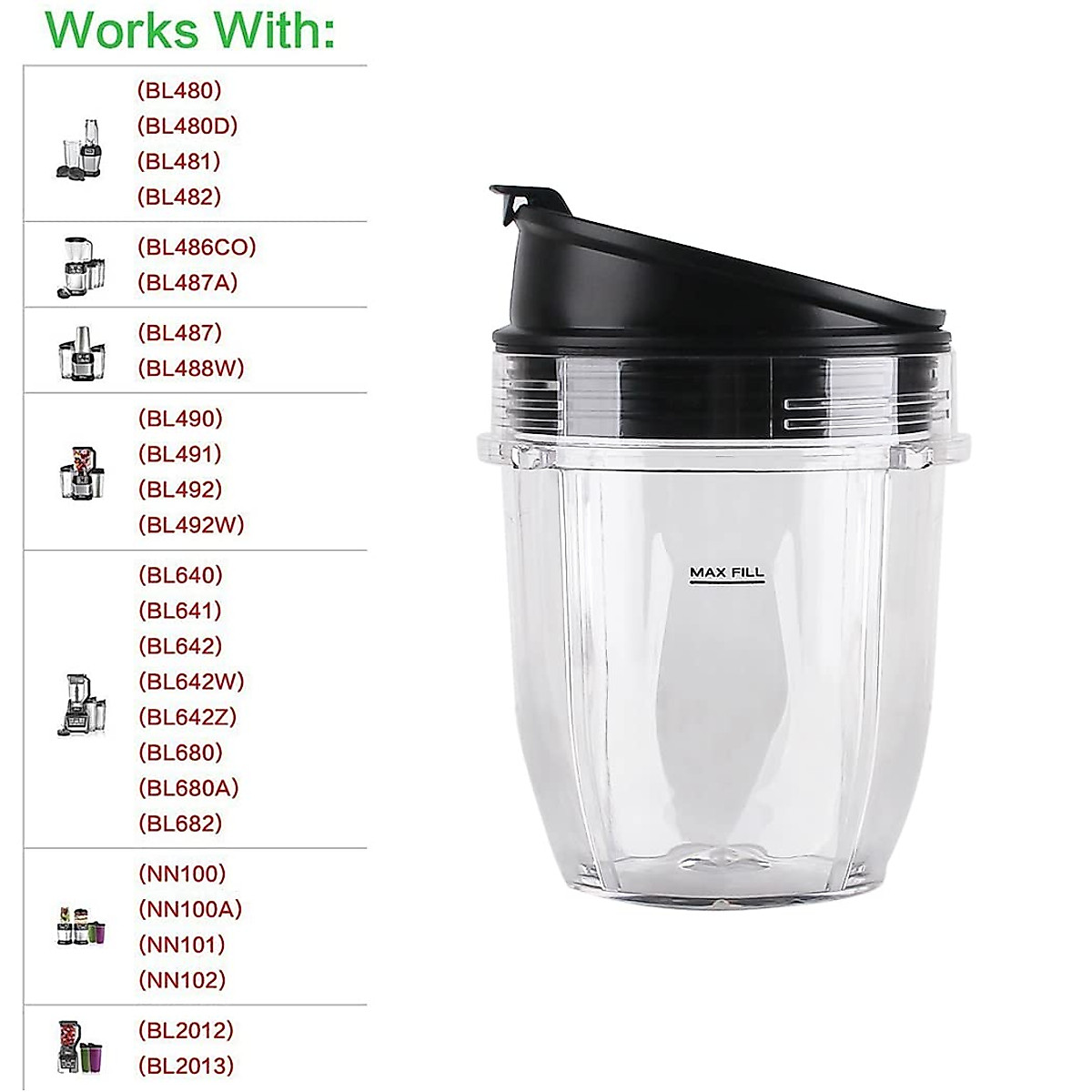 Veterger 2 Pack Replacement Parts Cup with Lid,Compatible with Ninja Blender Auto iQ BL480 BL482 BL642 NN102 BL682 BL450 BL2013 (2 12oz)