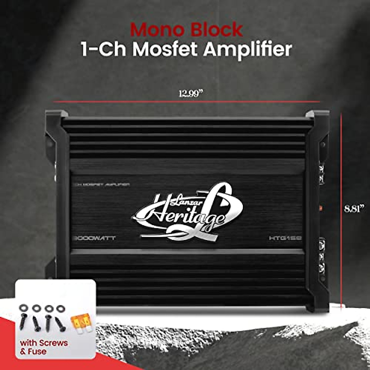 Mono-Block Mosfet Amplifier - 2 Ohm Stable, Heritage Series Car Audio Amplifier, Class “AB” High-Current Dual Discrete Drive Stages, 5 Way Protections with Bass Boost Circuitry - HTG158