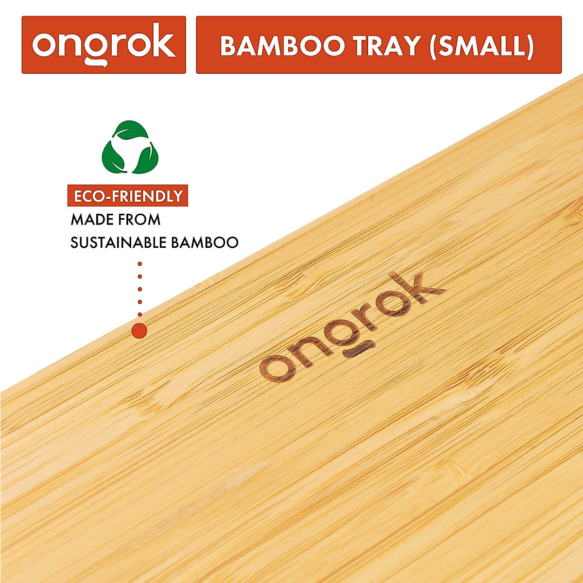 ONGROK Bamboo Tray, Small (9x6 in), Mini Wooden Tray with Small Rolling Surface