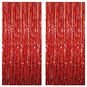 Acuteye Red Foil Fringe Curtain 3.3×8.3FT 2 Packs, Metallic Tinsel Curtains Party Streamers for Birthday Graduation Baby Shower Decoration (2pcs,3.3FT×8.3FT, Red)