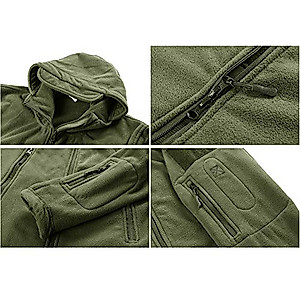 CRYSULLY Men's Tactical Front Zip Fleece Lining Hunting Mountaineering Jacket Windbreaker Coat Army Green