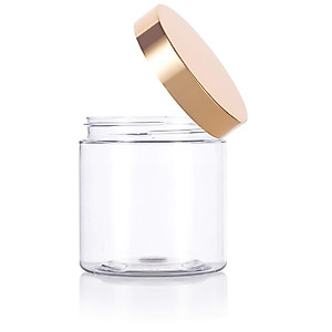 8 oz / 240 ml Clear PET Plastic Refillable Jar with Luxury Gold Metal Overshell Lid (6 Pack)