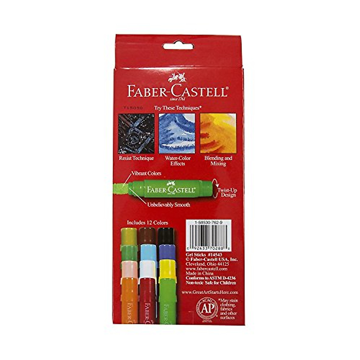 Faber-Castell Gel Sticks - 12 Twistable Watercolor Crayons for Kids with Brush - Watercolors for Kids