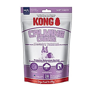 KONG - Calming Chews 28 Pieces - Natural Soft and Chewy Dog Calming Treats for Anxiety, Stress & Separation, Fireworks and Thunderstorms Aid & Relief - for Medium/Large Dogs Greater Than 36 lbs