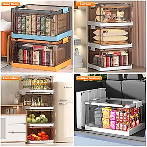CTSNSLH 228QT Storage Bins with Lids, Plastic Storage Bins with 3 Lids, Storage Box with Door and Wheels,Collapsible Storage Containers(76QT*3)