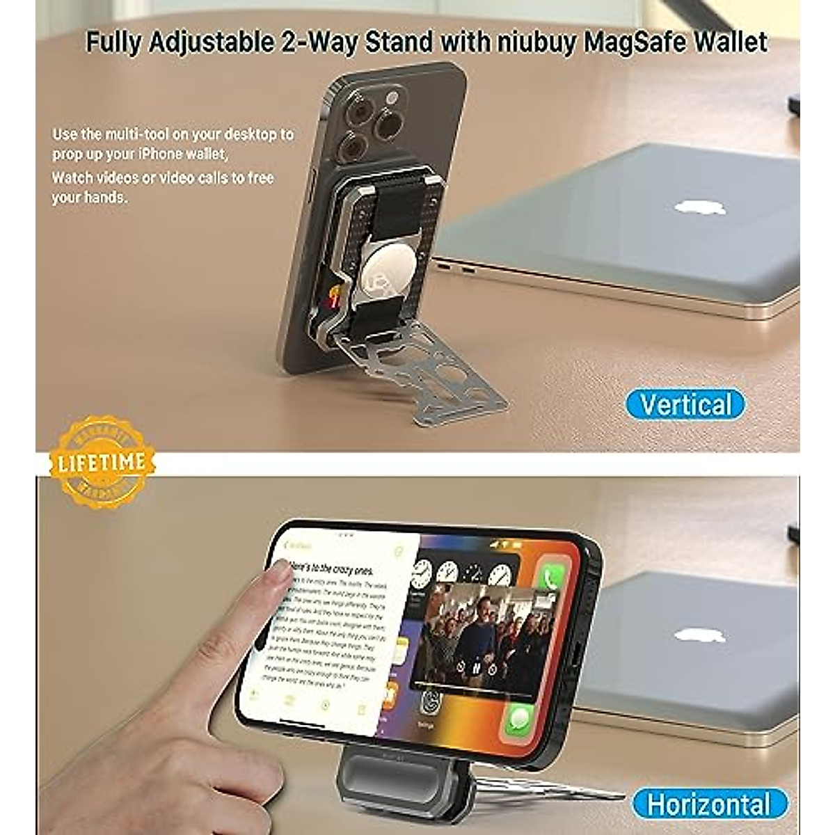 niubuy Magnetic Wallet & Minimalist Slim Wallet for Men -MagSafe Wallet-Hard Shell Lightweight iPhone Wallet - for iPhone 14 Pro Max/ 14 Pro/ 14/13 Pro Max/ 13 Pro/ 12 Pro Max -Gray