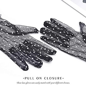Latious Black Polka Dot Gloves Ladies Elegant Short Glove Tea Party Gloves Prom Party Glove Costume Gloves Accessories for Women and Brides (Black and White)