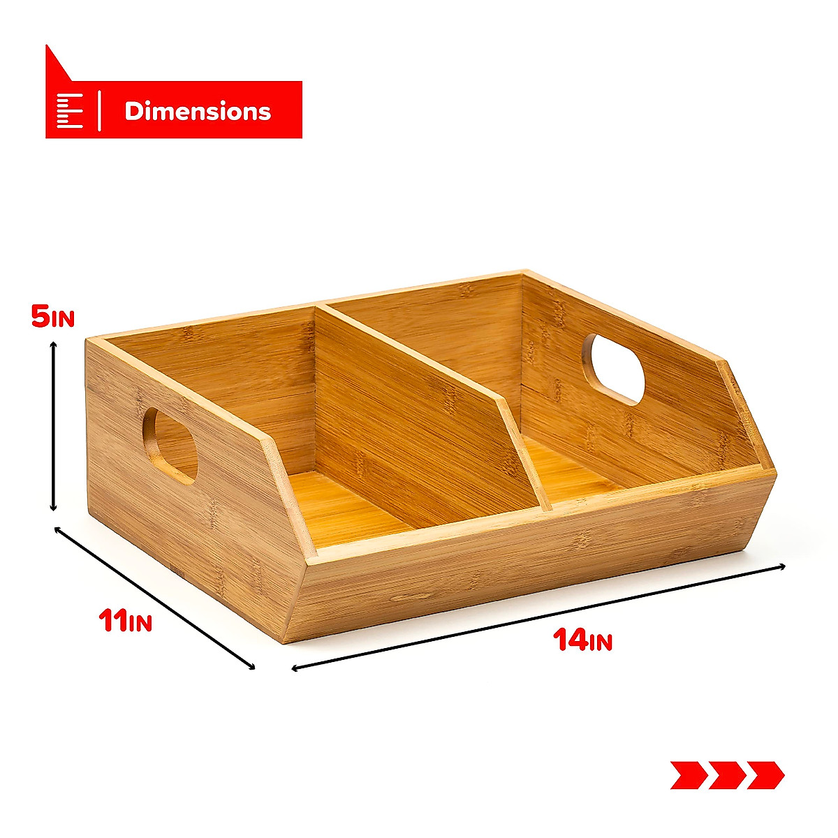 Merlin's Market Space-Saving Bamboo Organizer Bin - Polished 14'' Aesthetic Wood Basket with Ergonomic handles & non-slip feet Spacious box declutters your Kitchen, Bathroom, Bedroom and More