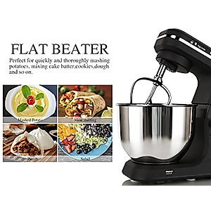 MURENKING Stand Mixer 5.3-Quart 500W,6+P Speed Tilt-Head Kitchen Electric Food Mixers Home Baking Dough Machine with Stainless Steel Bowl,Dough Hooks, Whisk, Beater, Pouring Shield (Black)