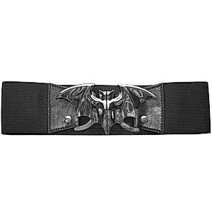 Kreepsville 666 Elastic Waist Belt Bat Silver Elastic Split Buckle Fastening, Black, Silver, 2XL/3XL