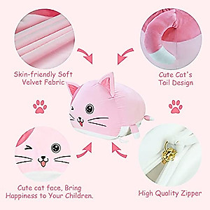 Anzitinlan Cute Cat Bean Bag Chair for Kids, Pink Stuffed Animal Storage Beanbag Chairs for Girls Room Decor, Extra Large Size, Velvet Super Soft Cover Only