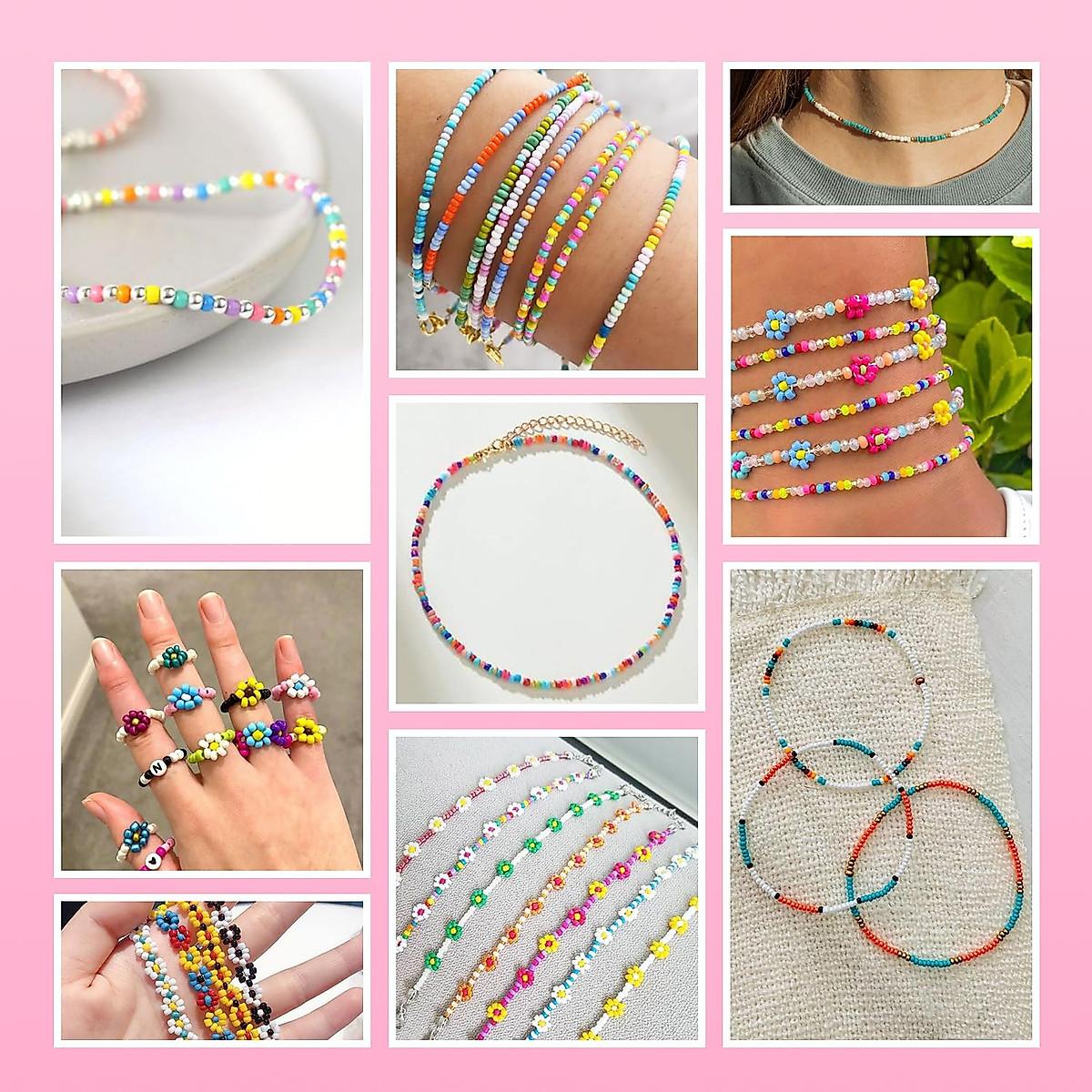Gionlion 22000Pcs Bracelet Making Kit 4 Boxes - 72 Colors 8/0 Glass Seed Beads and Letter Beads Friendship Bracelet Kit with Crafts Charms for Bracelets Necklace Earring Making