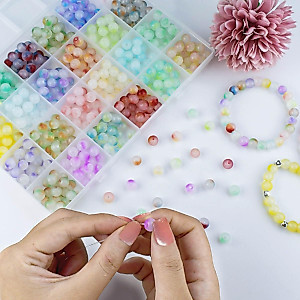 480 Piecess Glass Beads 8Mm for Jewelry Making Round Beads Crystal Beads for Bracelet Necklace Earrings Jewelry Making DIY Crafts Loose Pearls Kit Healing Chakra Beads 24 Colors DIY Gemstone Beads