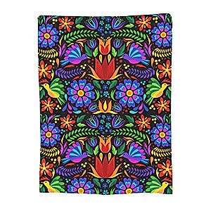 Pubnico Colorful Mexican Floral and Bird Blanket , Flannel Blanket Fluffy Cozy Fuzzy Throws Non-Shedding for Nap Bed Sofa Couch Home Decor