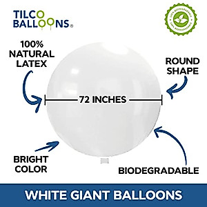TILCO BALLOONS | Pack x2 Giant Balloons White 72 Inch Jumbo | Ready to Inflate With Air, Helium or Fill With Water | Decorate Your Birthday, Graduations, Events or Weddings | Balloon to Get Inside