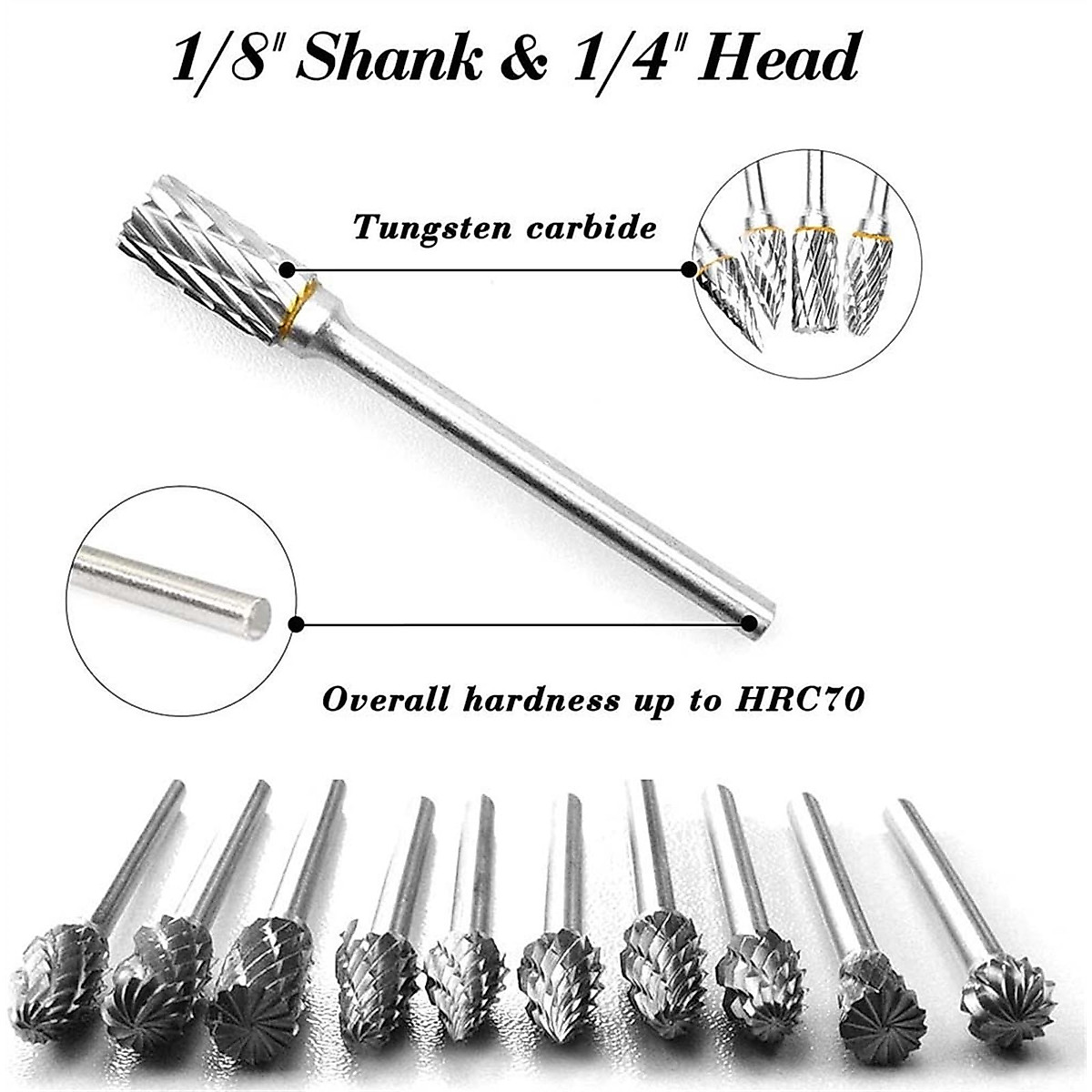 New 10 Pcs 1/8" Shank Tungsten Carbide Milling Cutter Rotary Tool Burr Double Diamond Cut Rotary Tools Electric Grinding ( Color : 1 Pack )
