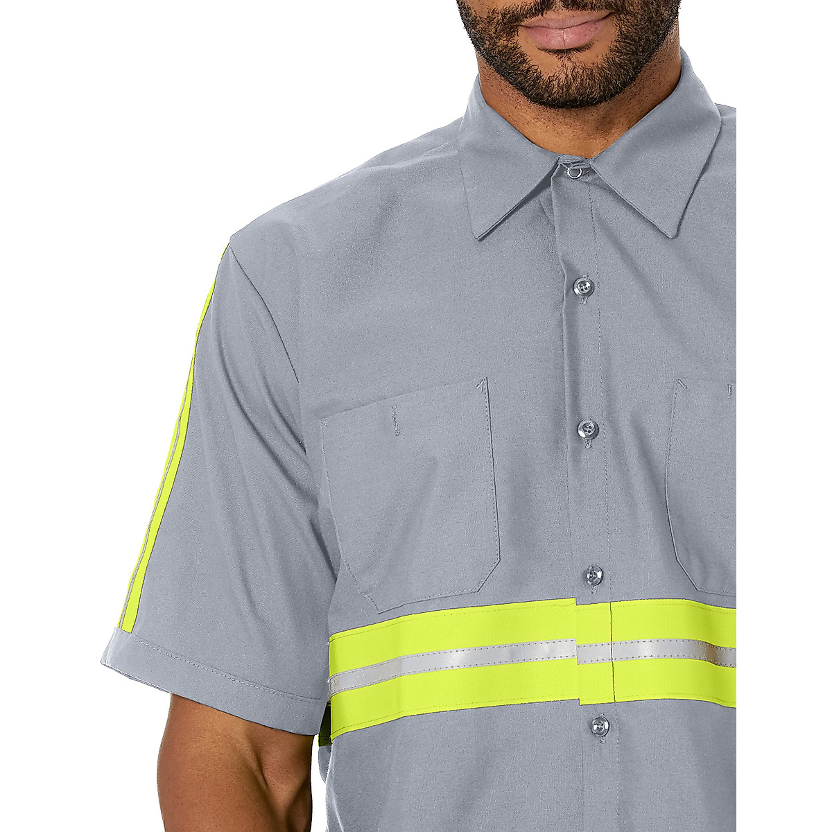 Red Kap Men's Enhanced Visibility IndustrialWork Shirt , Grey with Yellow/Green Visibility Trim, Short Sleeve X-Large