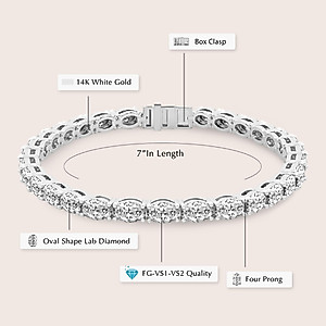 FRIENDLY DIAMONDS 5 Carat IGI Certified Lab Grown Diamond Bracelet Line 7" | 14K in White Gold | Aldea Oval Lab Diamond Tennis Bracelet | Prong Settings | FG-VS1-VS2 Quality