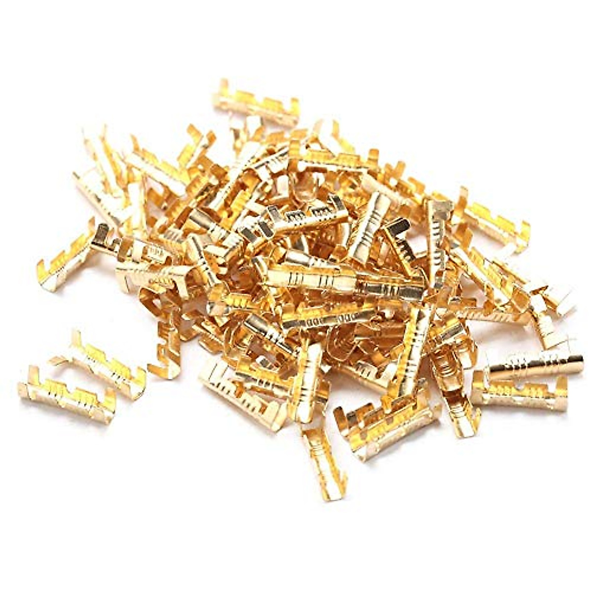 100 pcs Brass Connectors Kit, Male and Female Spade Quick Splice Quick Electric Wiring Butt Connector for for Car Audio Speaker AWG 22-14 Gauge