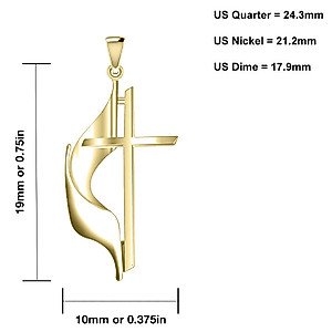 US Jewels Ladies 14k Yellow Gold Methodist Cross Pendant, 19mm