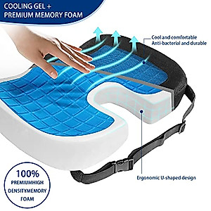 LEGMEE Gel Enhanced Seat Cushion Cooling Gel Core, Memory Foam Seat Cushion Gel for Sciatica Coccyx Back & Tailbone Pain Relief - Orthopedic Chair Pad for Lumbar Support in Office Chair Car Seat