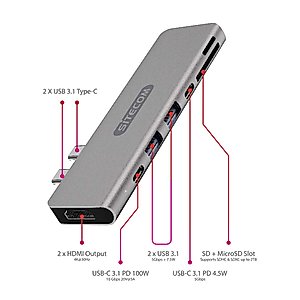 Sitecom CN-391 Dual USB-C Multiport Adapter for MacBook Pro - 2X USB-C to 1x HDMI + 2X USB 3.1 + USB-C 3.1 + UBS-C 3.1 Power Delivery