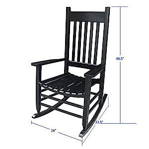 Knocbel Wooden Rocking Chair Porch Rocker with Cushion, Indoor/Outdoor High-Back Lounge Chair Patio Furniture for Balcony Lawn Pool Deck, 280lbs Weight Capacity (Black)