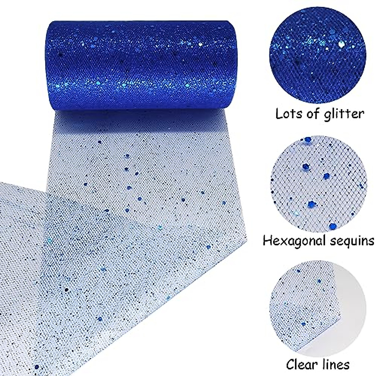 Glitter Tulle Fabric Rolls 6 Inch 50 Yards (150FT) Sequin Sparkling Ribbon Spool Netting for Wedding, Tutu Skirt, Gift Wrapping, Party Decoration (Royal Blue)