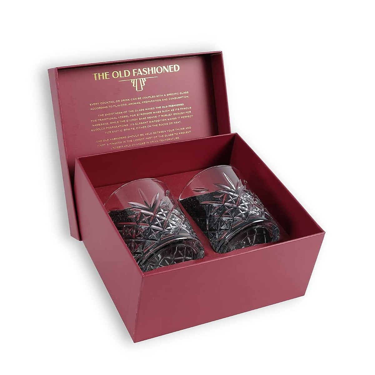 Speakeasy Collection Vintage Old Fashioned Glasses | Classic Whiskey Set of 2 | 12 oz Lead-free Cocktail Glassware for Scotch Bourbon | Neat or Rocks | Beautiful Gift Box Packaging Designed in Tuscany