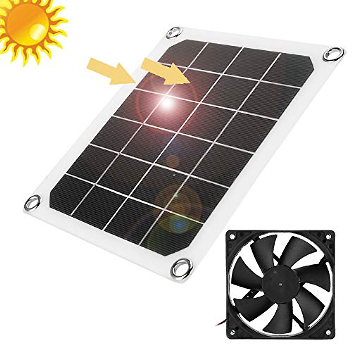 Deryang Exhaust Fan, Exhaust Fan USB Charging Monocrystalline Solar Panel, for Chicken House Solar Panel Powered Fan Solar Powerful Fan Greenhouse, Default