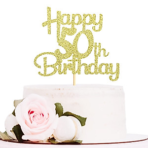 Sotpot Happy 50th Birthday Cake Topper Gold Glitter 50th Cake Toppers 50 Birthday Cake Decorations Cheers to 50 Fabulous Party Cake Picks - 1 Pack