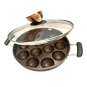 Nonstick Appam Patra Paniyaram Appam Maker with Glass Lid Aebleskiver Pan Ebelskiver Pan Pancake Pan Appachetty Paniyaral Pan