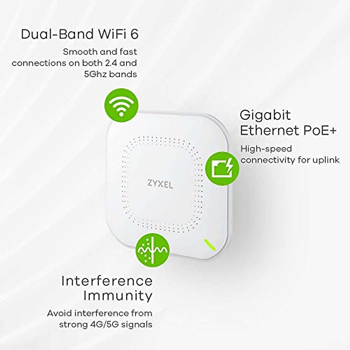 ZyXEL WiFi 6 AX1800 Wireless Gigabit Access Point | Mesh, Seamless Roaming, Captive Portal & MU-MIMO | WPA3 Security | Cloud, App or Direct Management | POE+ | AC Adapter Included |NWA90AX