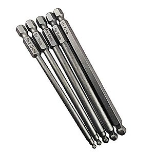 Wolfride 5pcs Ball end hex Shank Screwdriver bit Set Ball end Drill bit Magnetic with 1/4 Inch Hex Shank 100mm Length |2.5mm 3mm 4mm 5mm 6mm