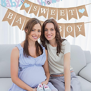 Sweet Baby Boy Banner Sign - Pre-Strung Welcome Baby Banner Baby Shower Banner - Baby Boy Banner Sign for Backdrop - Baby Shower Banner Sign Decorations for Baby Shower