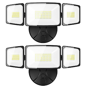 Onforu 2 Pack 60W Flood Lights Outdoor, 6000LM LED Flood Light Outdoor Switch Controlled, IP65 Waterproof Outdoor Flood Light Fixture with 3 Adjustable Heads, 6500K Security Light for Eave Garden Yard
