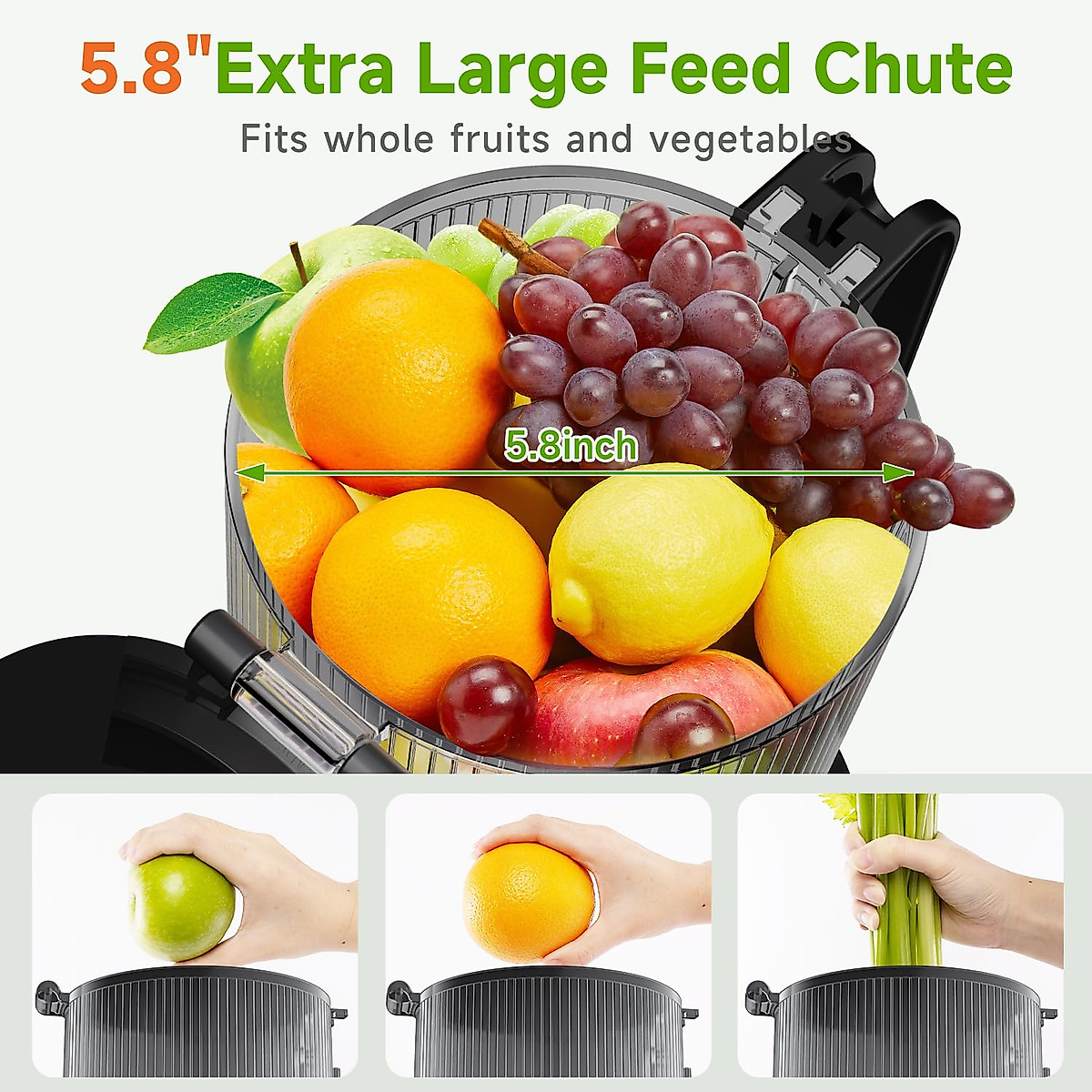 Cold Press Juicer,5.8" Extra Large Feed Chute Fit Whole Fruits & Vegetables,350W Slow Masticating Juicer Machines,Easy to Clean,High Juice Yield