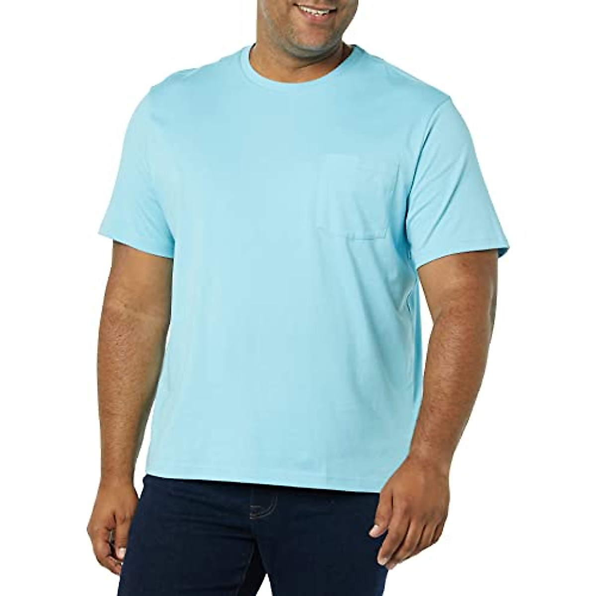 Amazon Essentials Mens T-Shirts, Regular-Fit, Short-Sleeve Crewneck Pocket, Pack of 2, Aqua Blue/Light Blue, Large