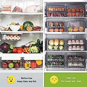 elabo Large Capacity Fruit Vegetable Storage Containers, Refrigerator Organizer Bins with Pull-out Drawer, Multifunctional Fridge Drawer Organizer, BPA-Free, Clear, with Removable Drain Tray