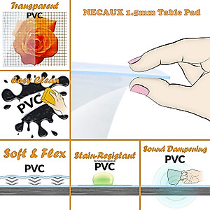 NECAUX Custom Multi-Size 1.5mm Thick Clear PVC Table Cover Protector - 36 x 60 Inch Plastic Vinyl Nonslip Floor/Table Mat for 5 Foot Under Office Desk High Chair PC Gaming Computer Table